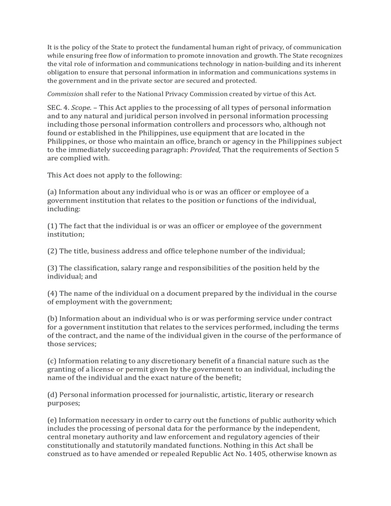 Philippine Data Privacy Act Scope & Exemptions