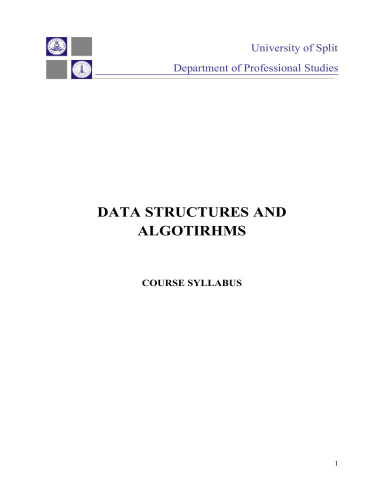 Data Structures And Algorithms Course Syllabus University Of Split