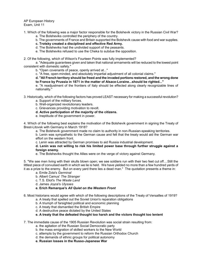 AP European History Exam, Unit 11