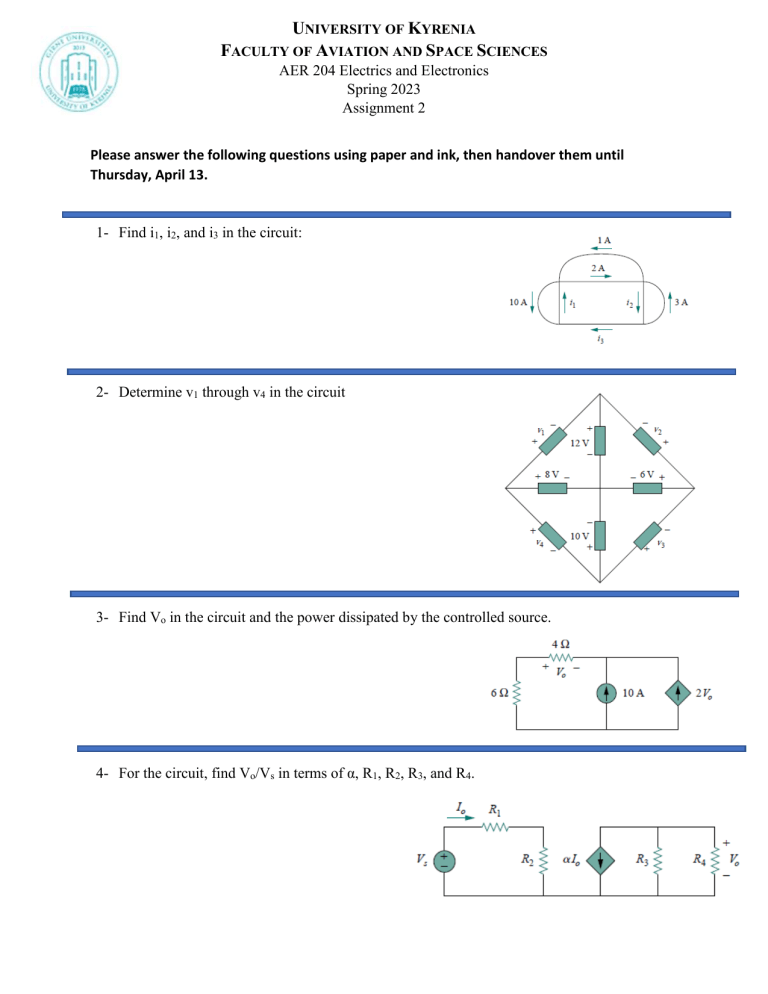 Electrics & Electronics Assignment: Circuit Analysis Problems