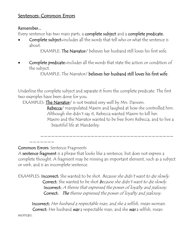 Sentence Structure: Fragments & Run-ons Worksheet