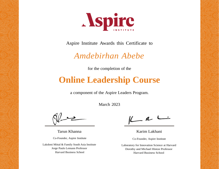 Aspire Institute Leadership Course Certificate