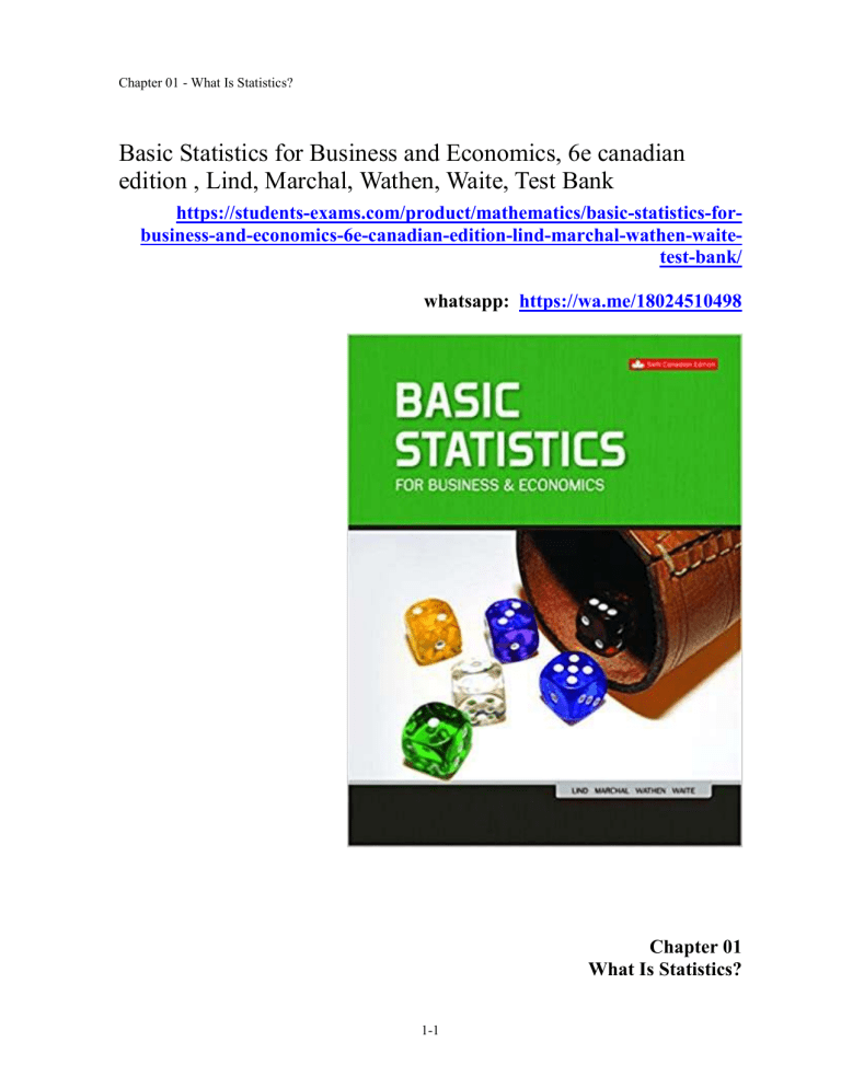 Basic Statistics Test Bank: Chapter 1 Questions