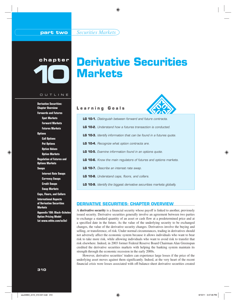 Derivative Securities Markets: Forwards, Futures, Options