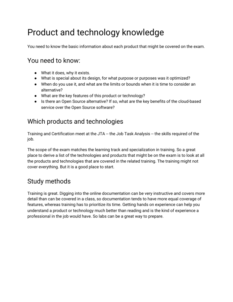 Product & Technology Knowledge Guide for Exam Prep