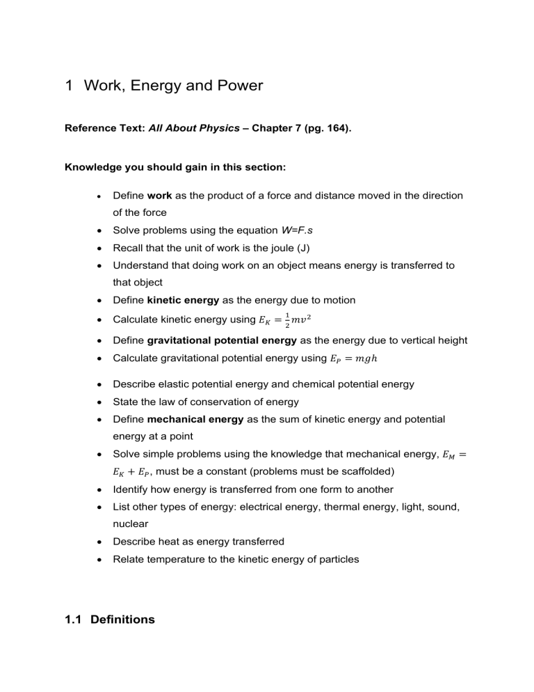 Work, Energy, and Power Physics Worksheet