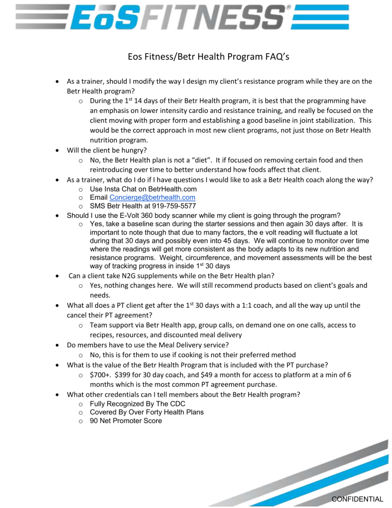 Eos Fitness/Betr Health Program FAQs