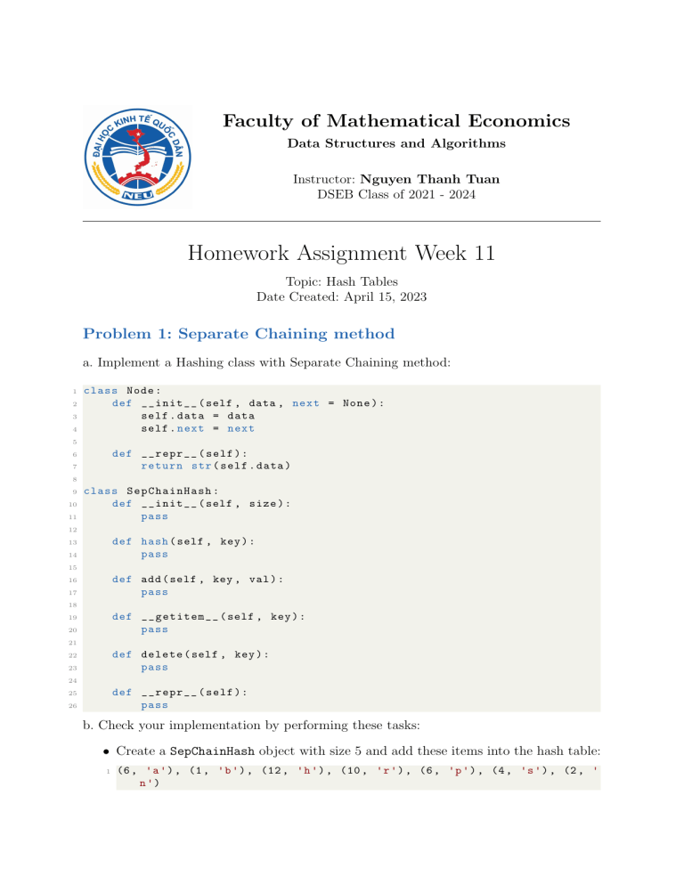 Hash Tables Homework: Separate Chaining & Linear Probing