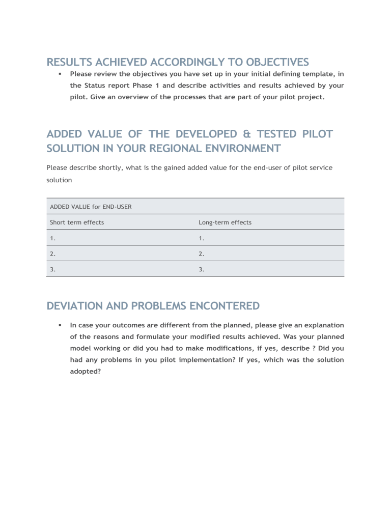 Pilot Project Report Template