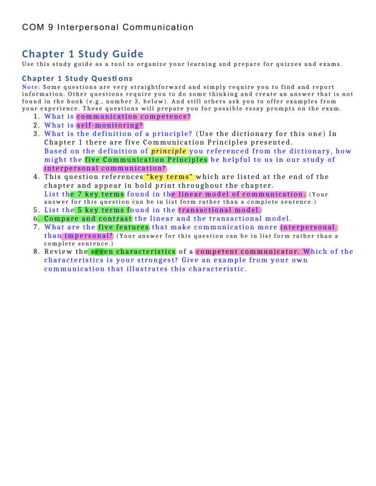 Interpersonal Communication Chapter 1 Study Guide