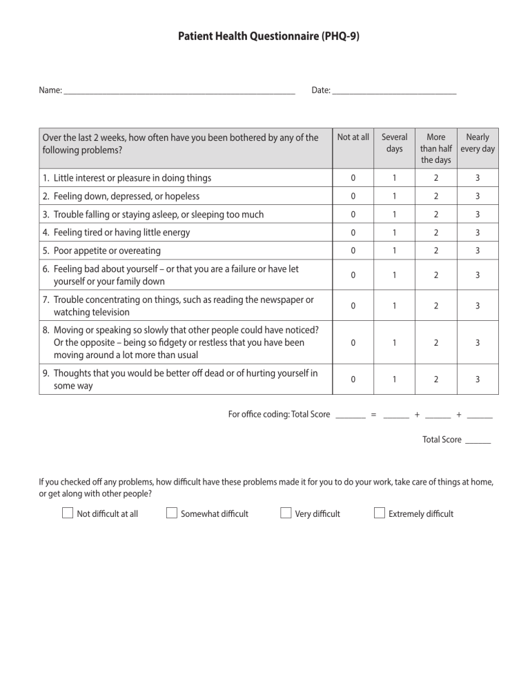 PHQ-9 Depression Questionnaire
