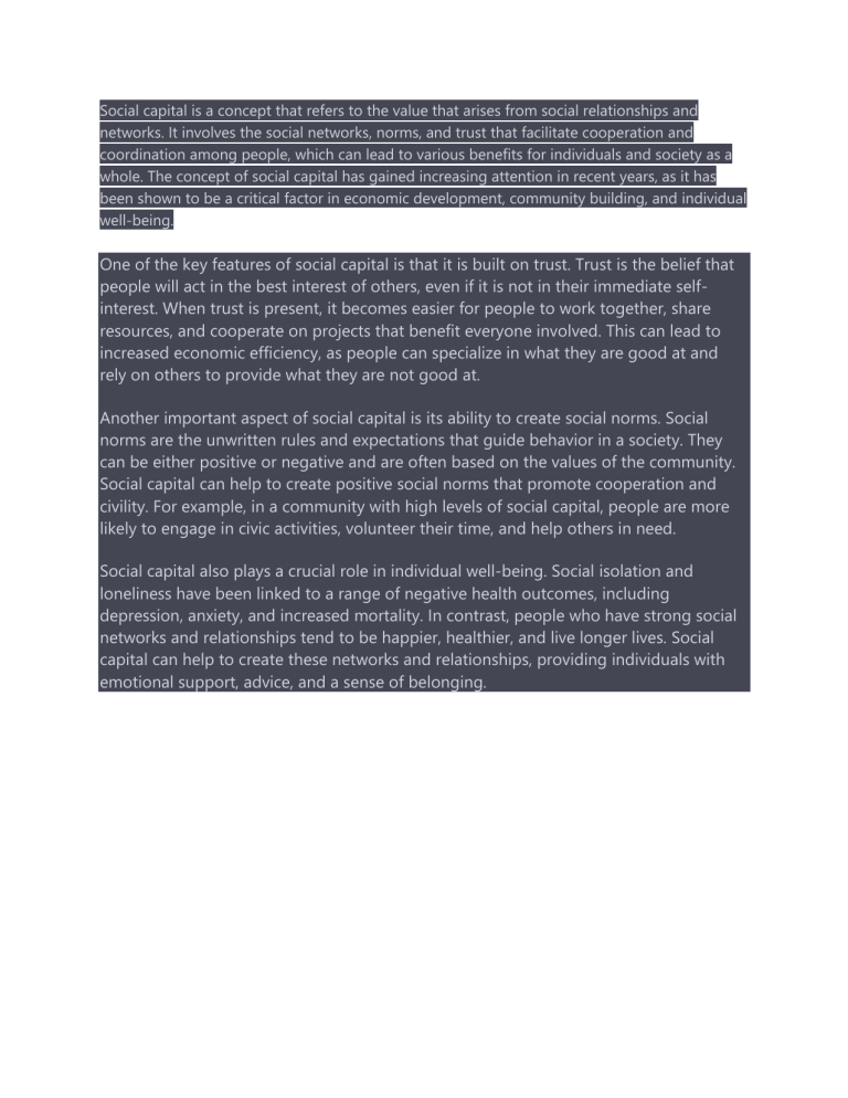 Understanding Social Capital: Networks, Trust, and Norms