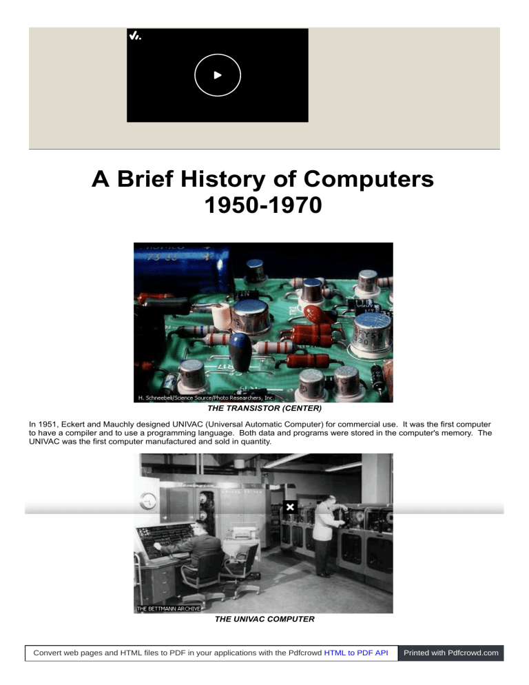 History of Computers: 1950-1970 - Transistors to ARPANET