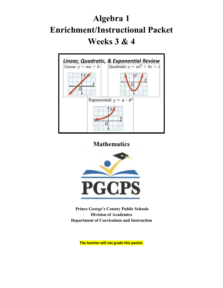 Algebra 1: Systems & Exponential Functions Packet