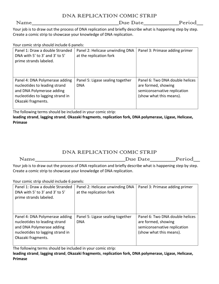 DNA Replication Comic Strip Worksheet