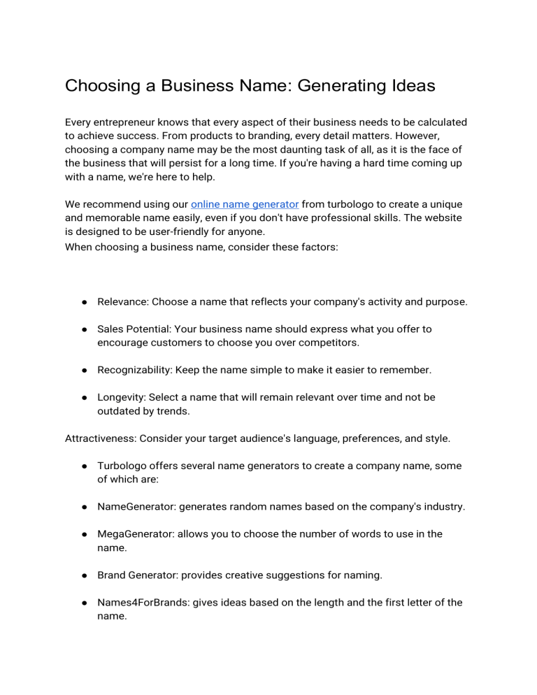 Choosing a Business Name: Ideas & Generators