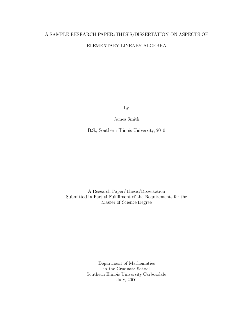 Elementary Linear Algebra Research Paper Sample