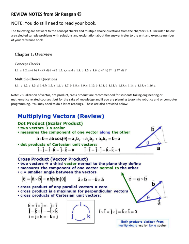 Physics Review Notes: Vectors, Kinematics, Projectiles
