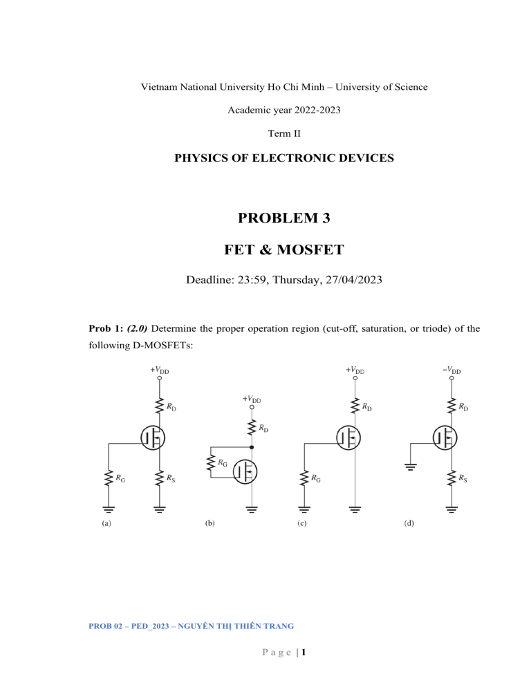 FET & MOSFET Problem Set - Circuit Analysis