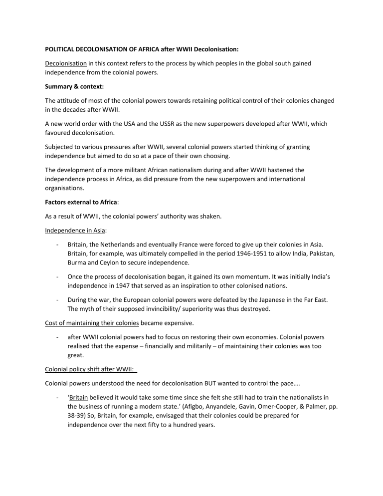 African Decolonization After WWII