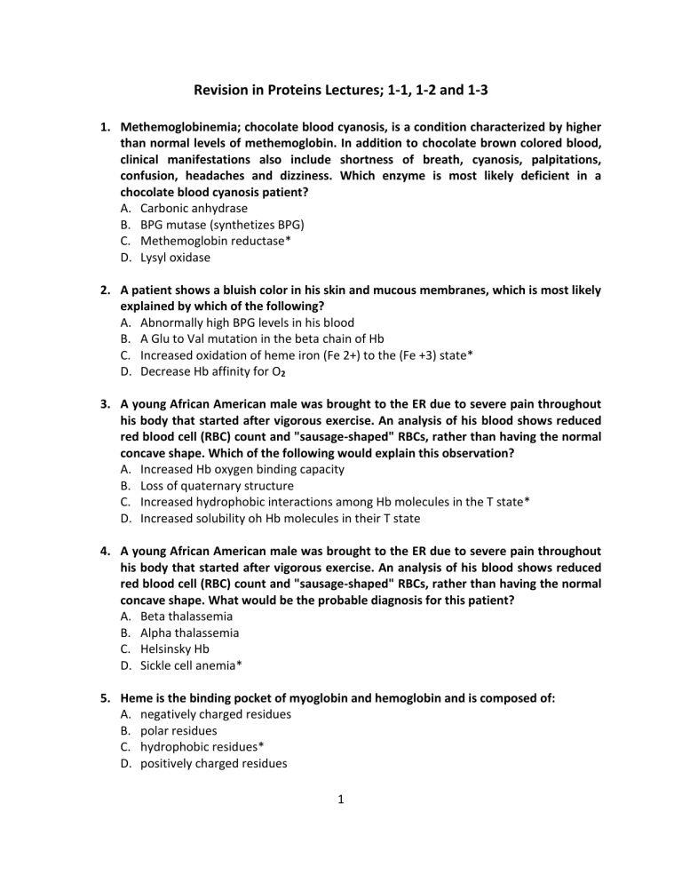 Protein Exam Questions: Hemoglobin, Myoglobin, Structure