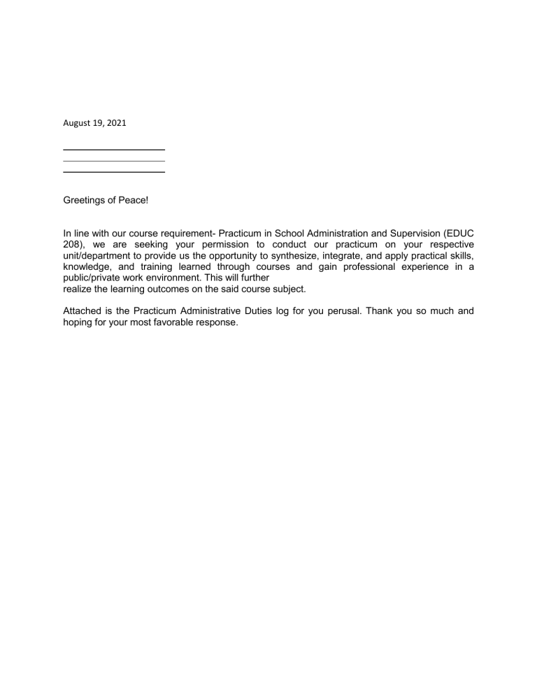 Practicum Request Letter