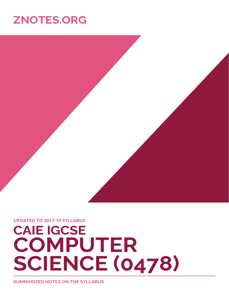 IGCSE Computer Science (0478) Notes: Algorithms, Programming, Databases