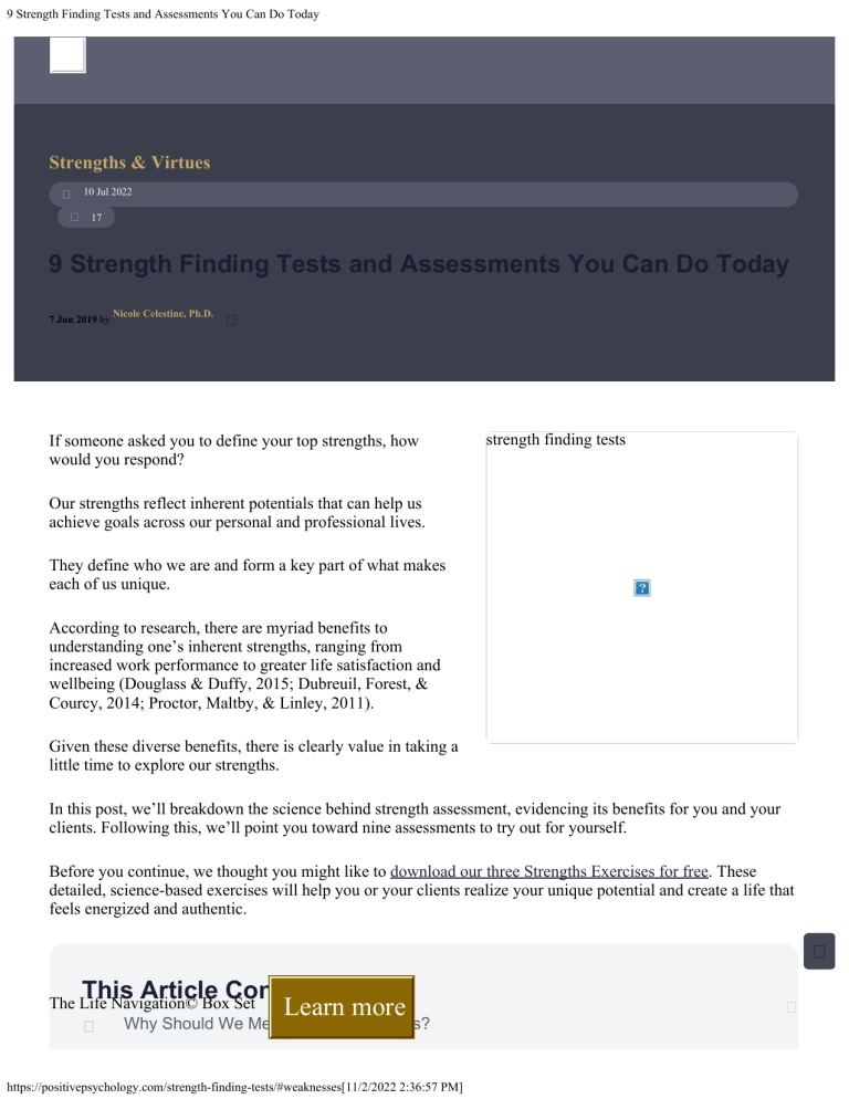 Strength Finding Tests: Discover Your Top Strengths