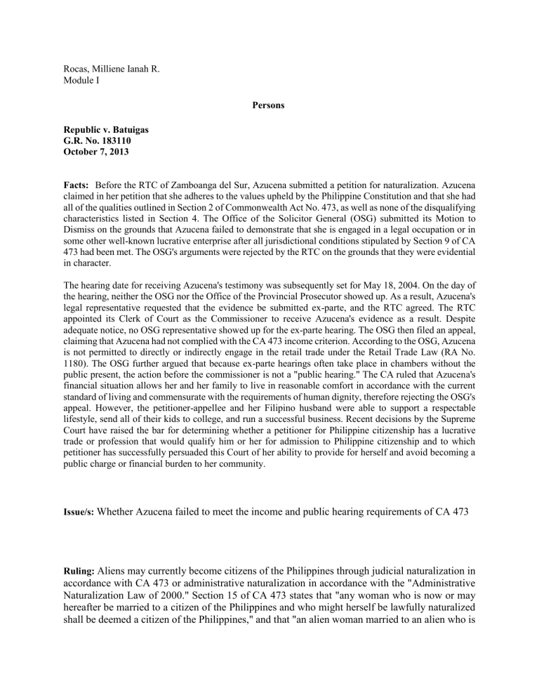 Republic v. Batuigas Case Analysis