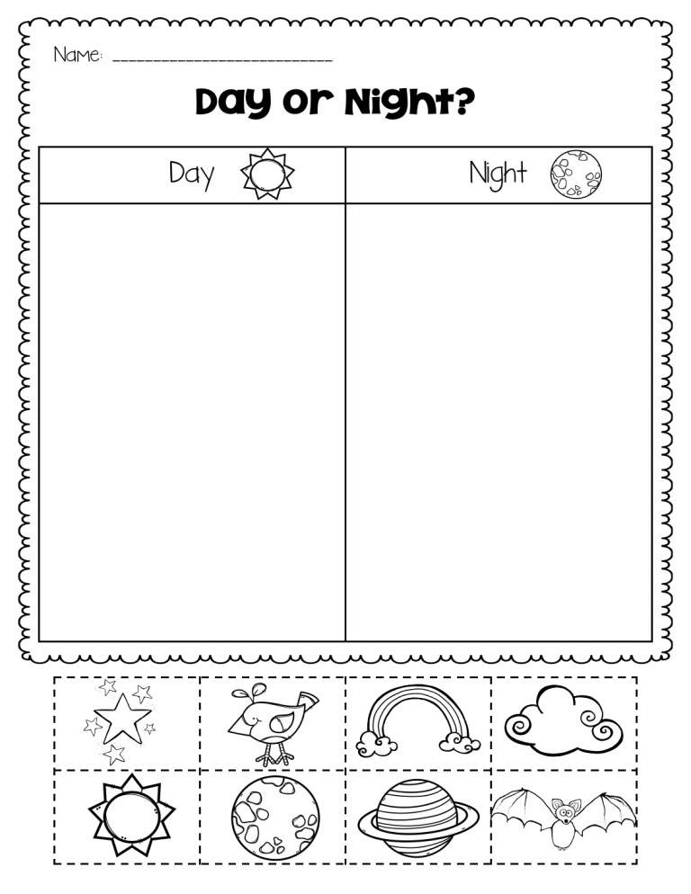 Day or Night Sorting Worksheet
