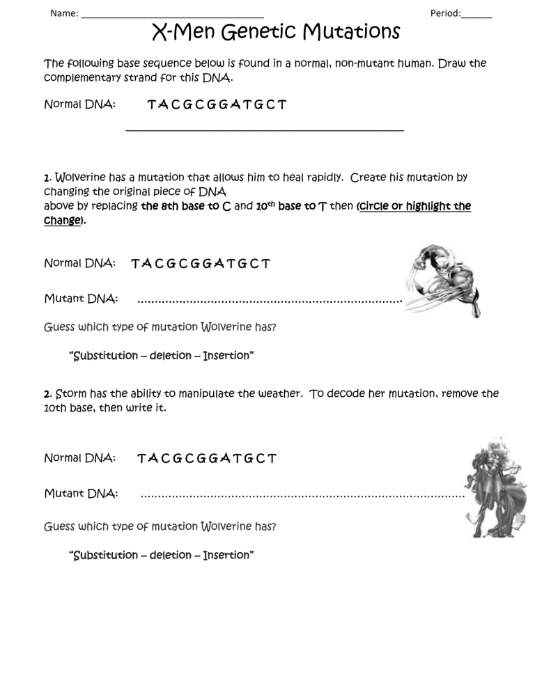 X-Men Genetic Mutations Worksheet