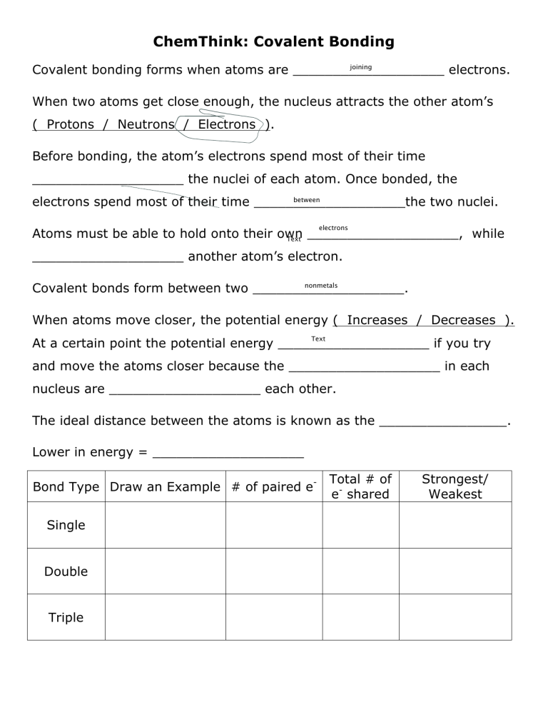 Covalent Bonding Worksheet: Chemistry Basics