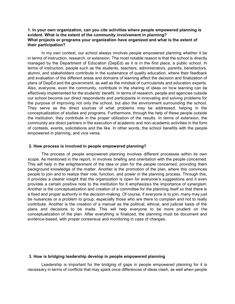 People Empowered Planning in Education