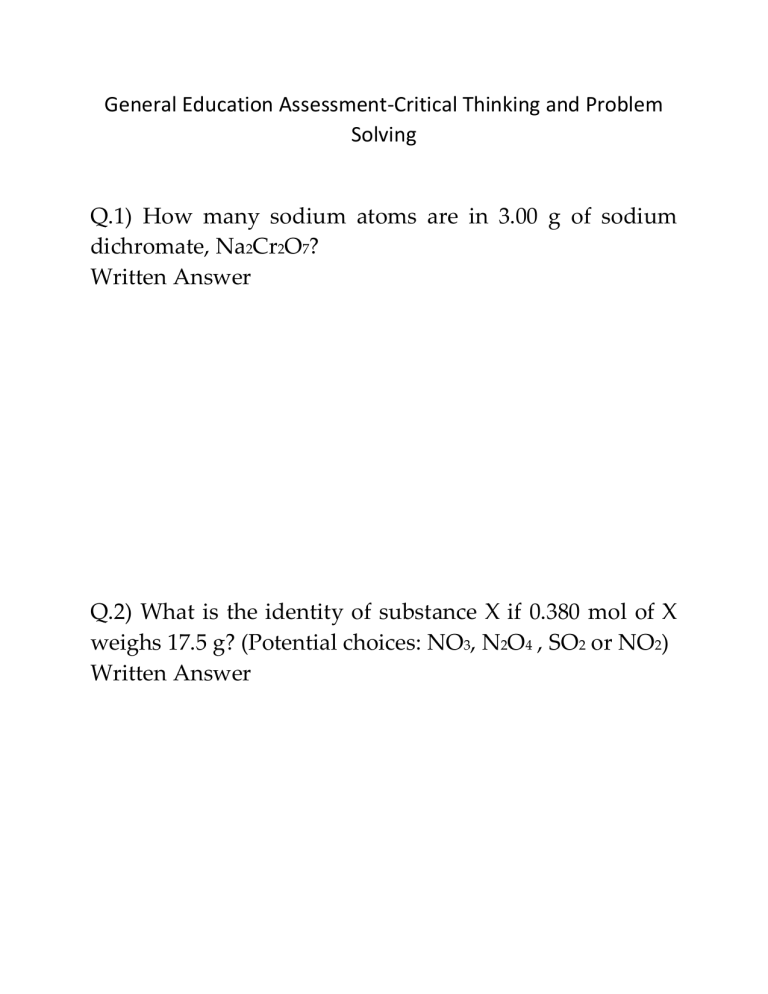 Chemistry Assessment: Stoichiometry, Formulas, Dilutions