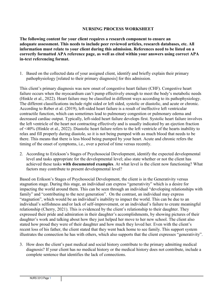 Nursing Process Worksheet: Congestive Heart Failure