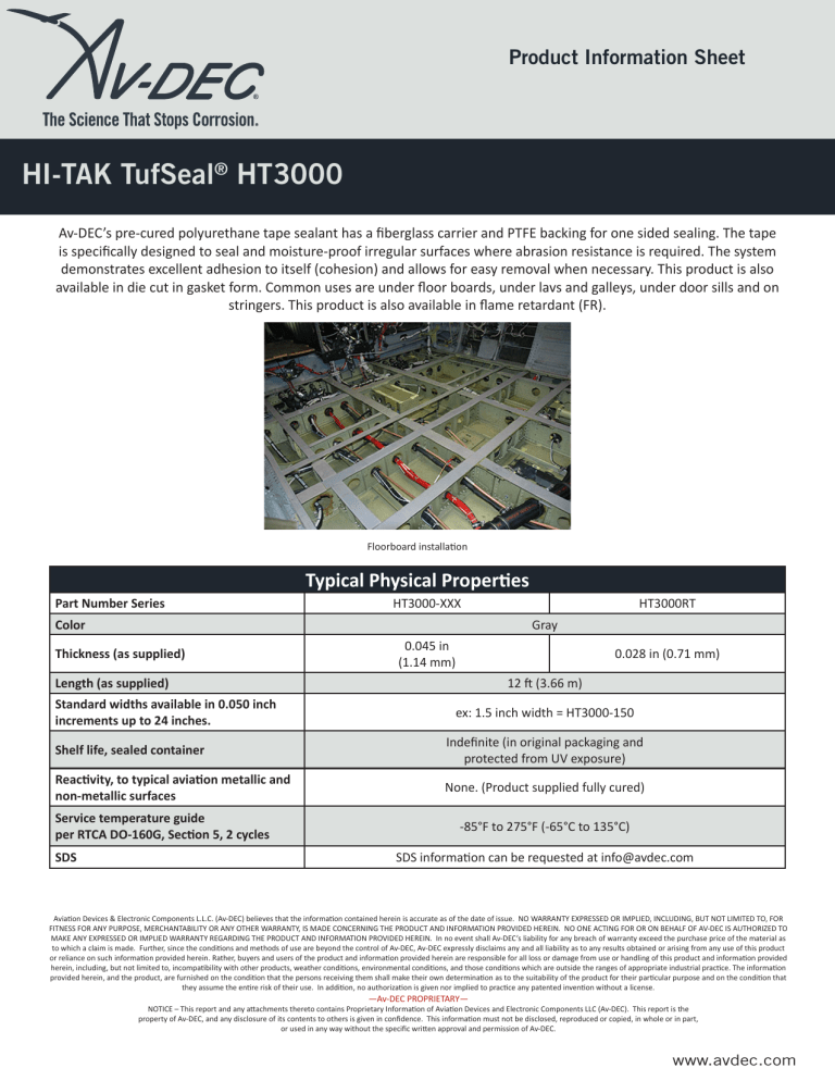 HI-TAK TufSeal® HT3000 Product Information Sheet