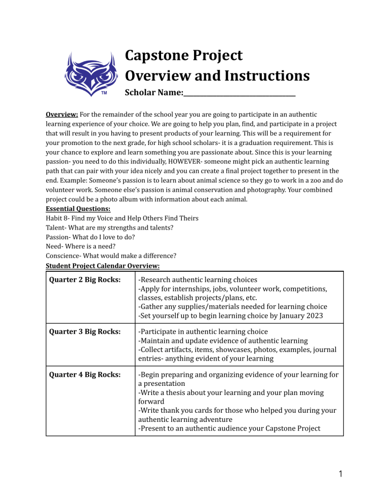 Capstone Project Overview & Instructions
