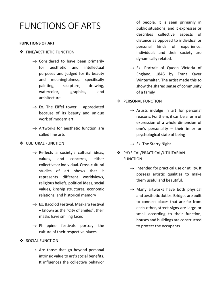 Functions of Art: Aesthetic, Cultural, Social, Personal, Practical