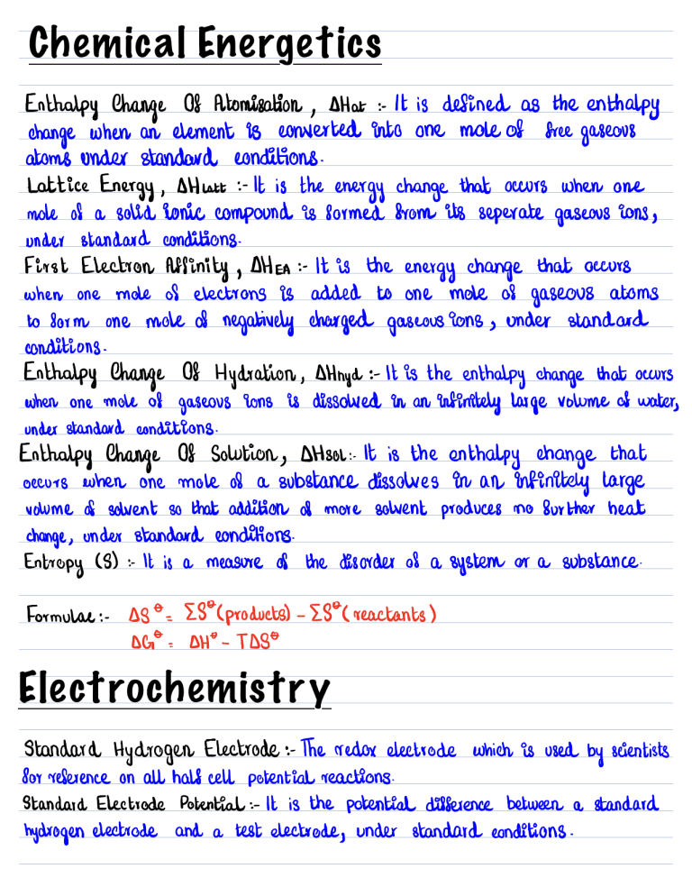 Chemistry Notes: Energetics, Electrochemistry, Kinetics & More