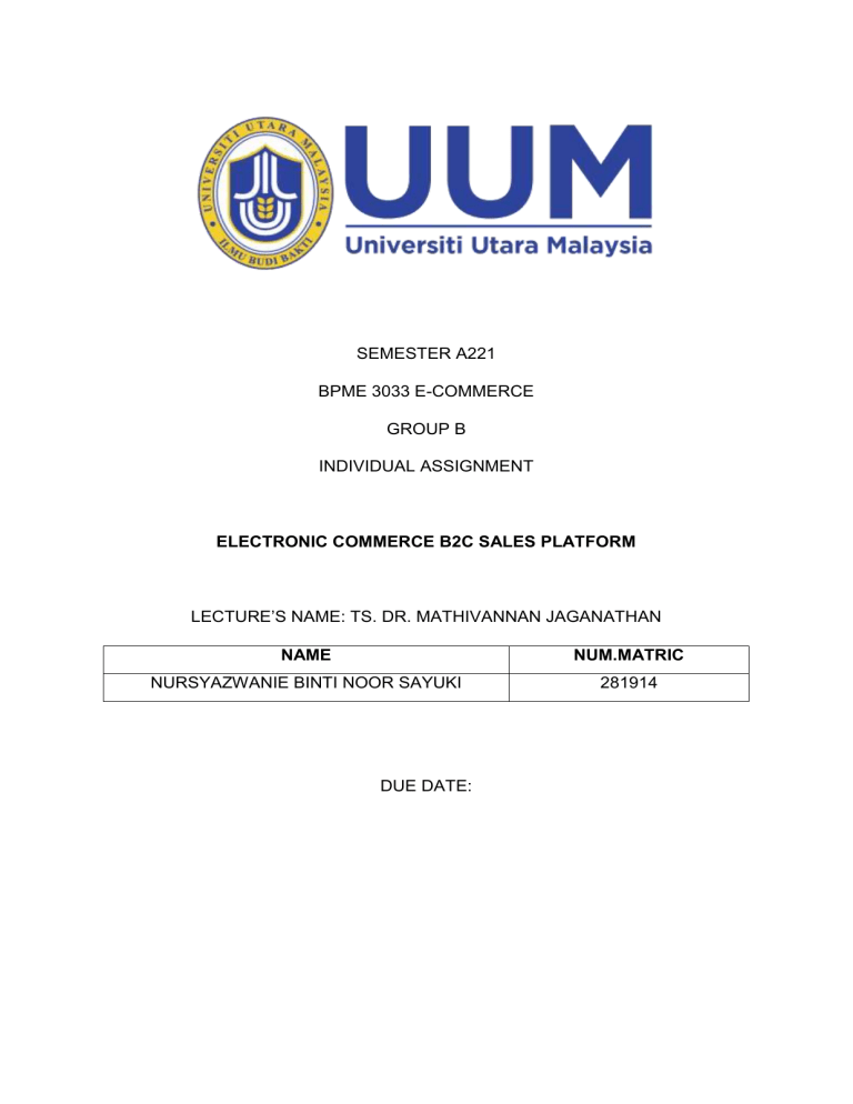 E Commerce B2c Sales Platform Assignment