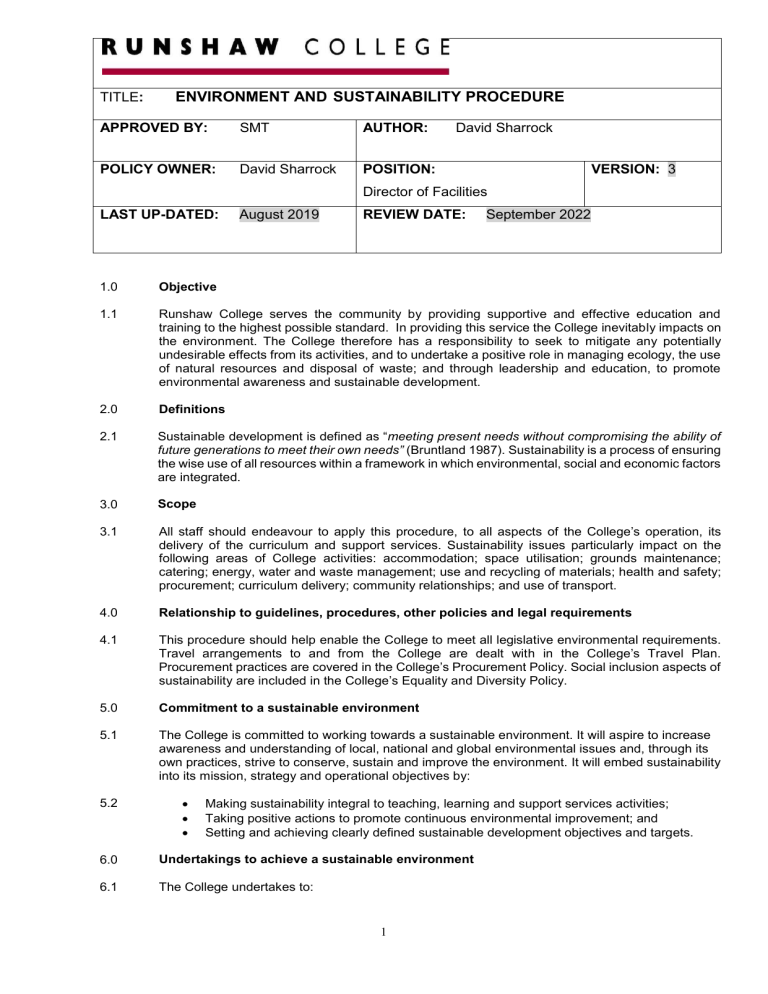 Environment and Sustainability Procedure