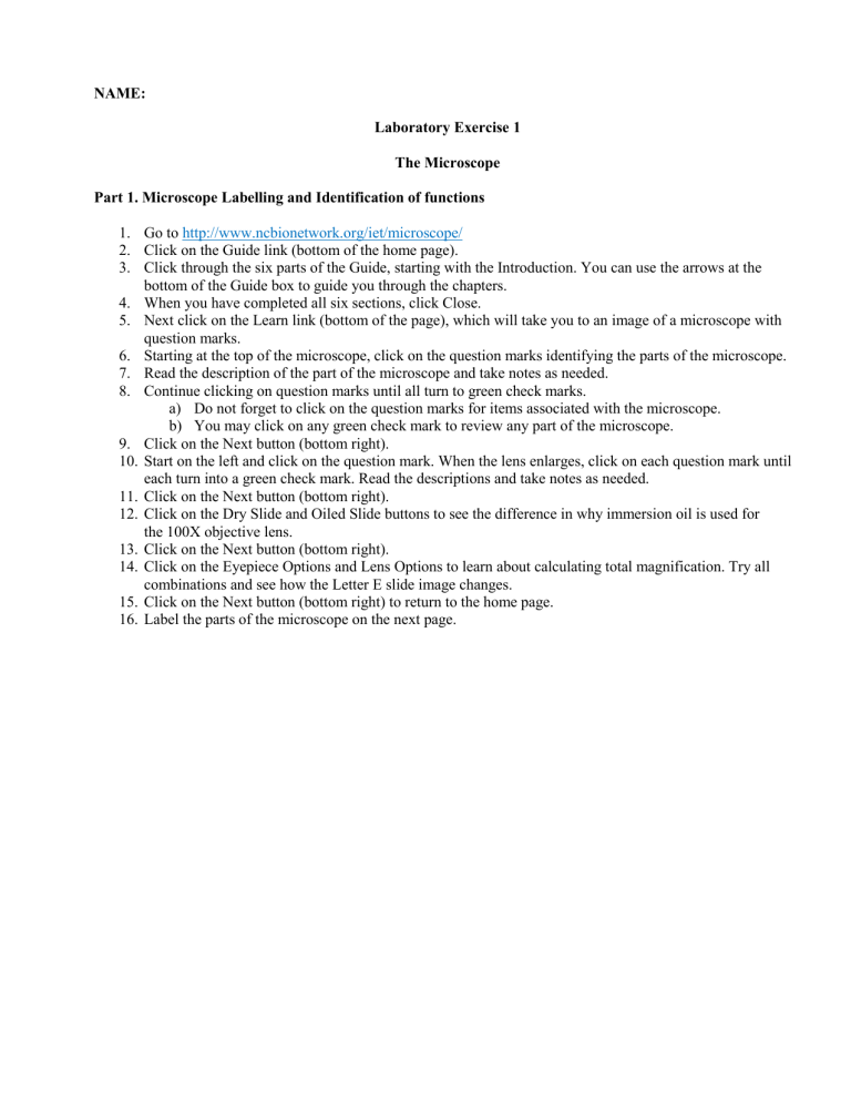 Microscope Lab Exercise: Labeling & Slide Viewing