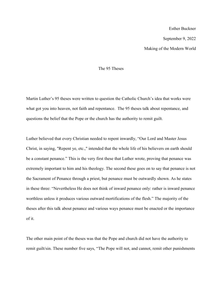 Martin Luther's 95 Theses Analysis