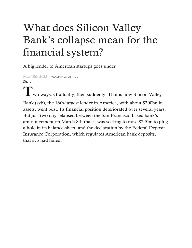 Silicon Valley Bank Collapse: Financial System Impact