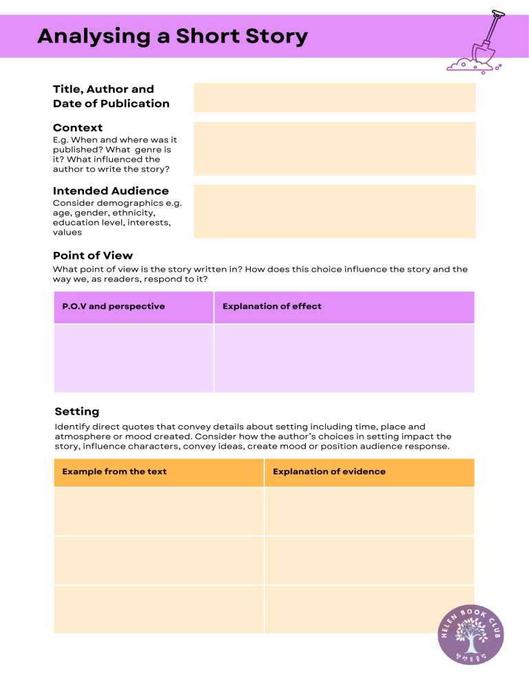 Short Story Analysis Worksheet