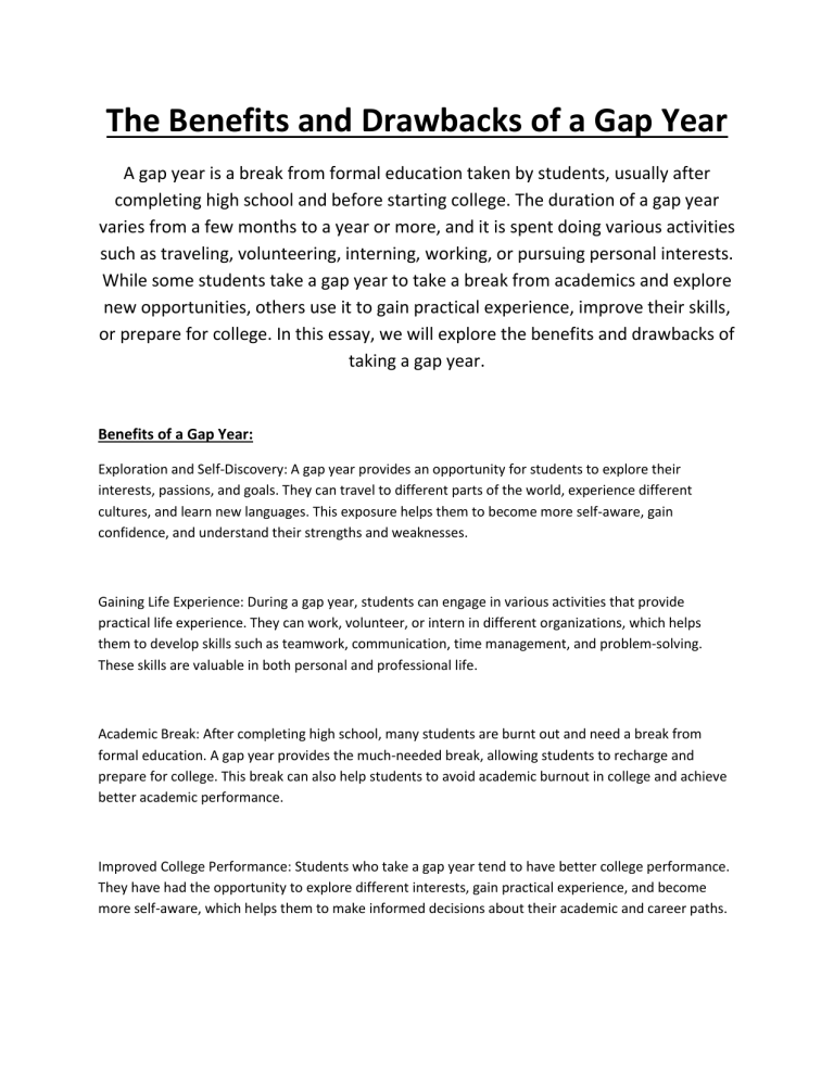 Gap Year: Benefits and Drawbacks | Essay