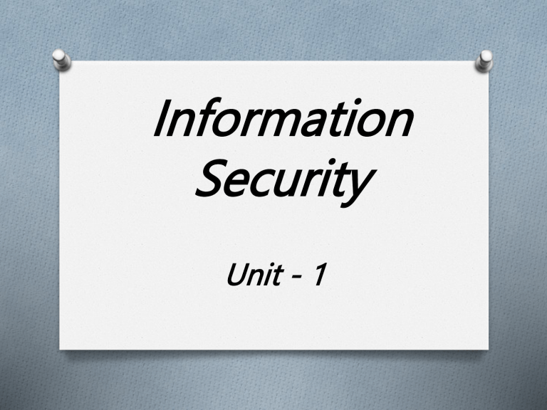 Information Security: Unit 1 Overview