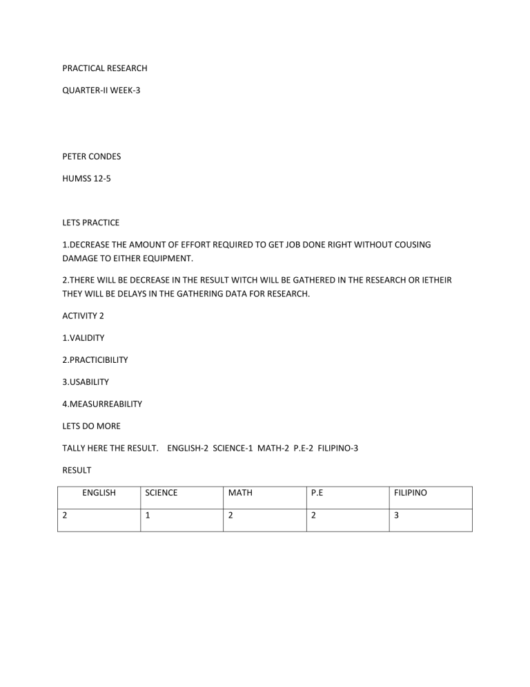 Practical Research Worksheet: Methodology & Data Analysis