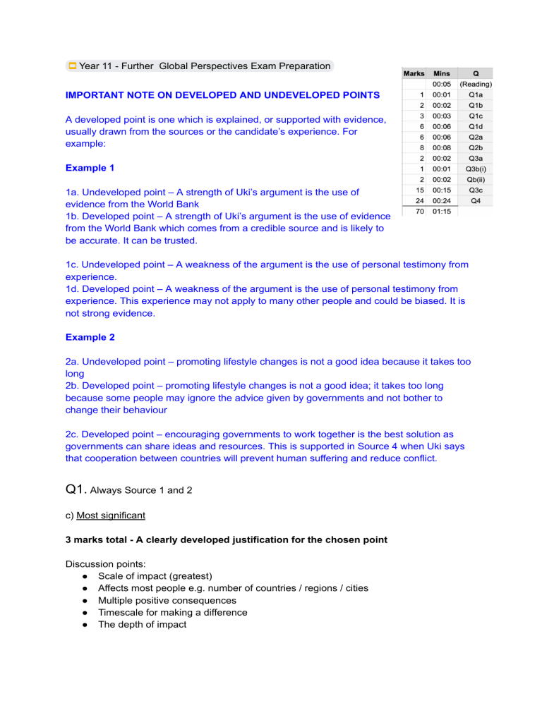 Year 11 Global Perspectives Exam Prep: Source Analysis