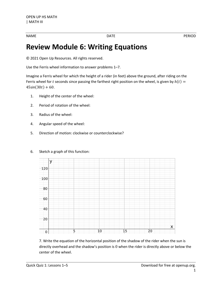 Math III Worksheet: Writing Equations
